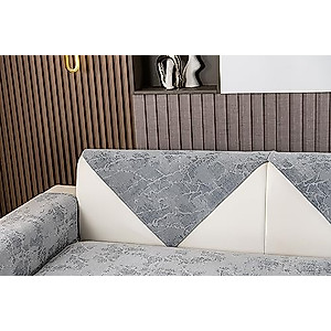 Huierxun Luxury Solid Color Chenille Sofa Cover Marble Pattern Soft Sofa Slipcover Non-Slip Sectional Couch Covers Anti Cat Scratch Armrest Backrest Recliner Cover (Grey,36''x36'')