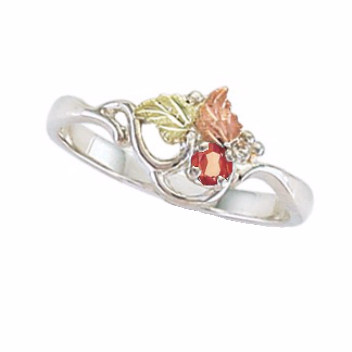 Created Ruby July Birthstone Ring, Sterling Silver, 12k Green and Rose Gold Black Hills Gold Motif, Size 7