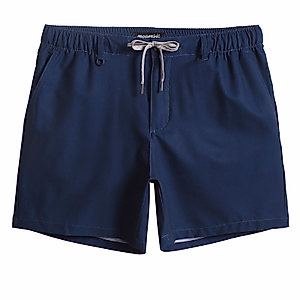 maamgic Men's 5 Inseam Shorts Casual Classic Fit Short Men with Multi-Pocket Mens Workout Shorts Hybrid Quick Dry Shorts Navy Blue Large