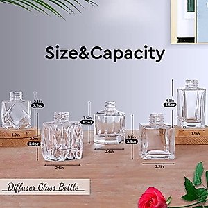 Diffuser Glass Bottles Set of 5 DIY Empty Clear Glass Fragrance Bottle with Gold Caps Reeds Sticks Vase Decorative Diffusers for Home Office Desk Decoration Wedding Replacement Girl Women