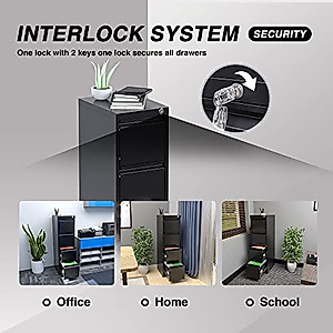 SUXXAN 4 Drawer File Cabinet, Metal Vertical File Storage Cabinet with Lock, Office Home Steel File Cabinet for A4 Letter/Legal Size, 14.96" W x 17.72" D x 52.36" H, Assembly Required (Black)…