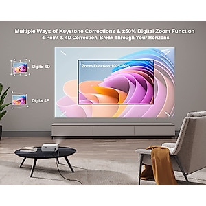 5G WiFi Outdoor Bluetooth Projector 4K Supported: 15000L 460 ANSI Native 1080P Projector, 4D/4P Keystone 400'' & 50% Zoom Sovboi Mini Movie Projector, Soi-Smart System Portable Projector for Phone/PC
