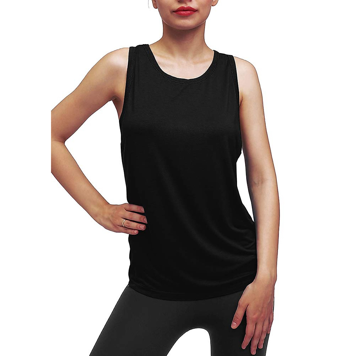 Mippo Women's Workout Yoga Shirts Backless Tank Work Out Tshirts Activewear Tops Running Tank Sports Hiking Clothes Black M