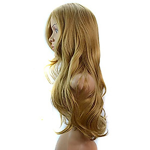 AWADUO Sexy Brown Blond Long Big Wave Mix Full Volume Curly Wavy Wig W/Long Bang Women’s Girl Hot Full Hair Wig s Cosplay Costume Party Anime Wigs