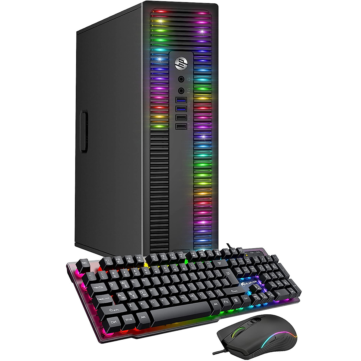 HP Custom Built RGB Lights PC with 24 Inch Monitor ProDesk Desktop Computer Intel Core i5 6500 Quad-Core Processor 16GB RAM 512GB SSD Win 10 Pro Gaming Keyboard & Mouse (Renewed)