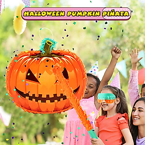 Halloween Pumpkin Pinata with Pinata Stick Confetti Blindfold Halloween Hanging Pinata for Halloween Birthday Party Supplies Photo Prop