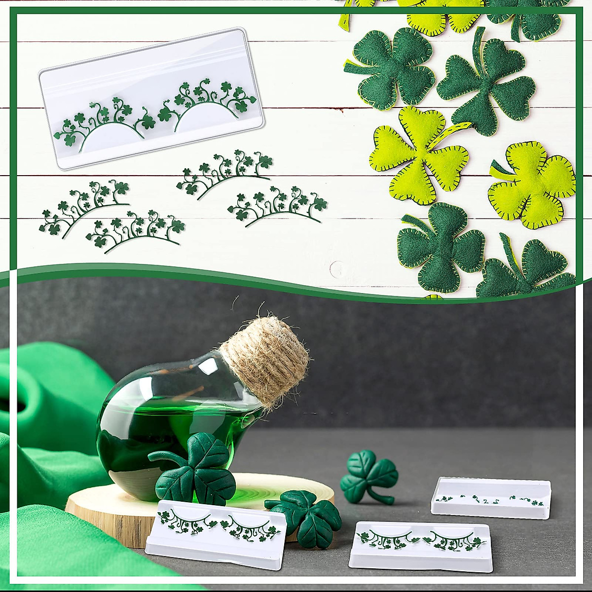 7 Pairs Green Eyelashes for Women St. Patrick's Day Eyelashes Green Fake Eyelashes Shamrock Clover Eyelashes Green Lashes Shamrock 3D Clover Leaves Leprechauns Eyelashes for St. Patrick's Day
