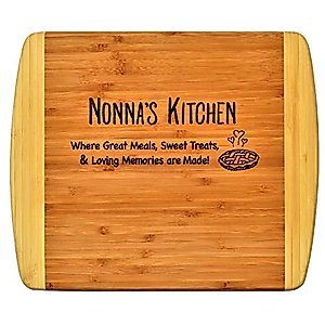Nonna Gift - Nonna’s Kitchen Where Great Meals Sweet Treats & Loving Memories are made - Engraved 2-Tone Bamboo Cutting Board Grandma Christmas Birthday Mothers Day Design Decor & Usage (11.5x13.5)