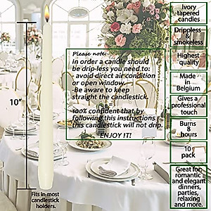Taper Candles ,Tapered Candlesticks - Dripless 10 Inch Ivory Candles , Unscented Tall Dinner Candle, Long 8 Hour Burning Household Candles , 10 Pack