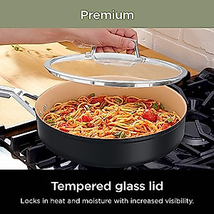 Ninja CW99009 Extended Life Premium Ceramic Cookware Set, Nonstick Fry Pans, PFAS Free, Healthy Cooking, Oven Safe to 550°F, Dishwasher Safe, All Stovetops & Induction Compatible, Dark Grey, 6 Piece