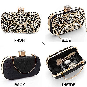 Yokawe Womens Crystal Evening Clutch Bag Bridal Wedding Purse Rhinestone Party Prom Handbag (Black)