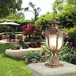 MODEBHD Waterproof European Victoria Decoration Glass Lantern Outdoor Pillar Lamp Column Light Table Lamp Lawn Garden Lights Aluminum Street Post Light Courtyard Garden Terrace E27 Pillar Lights