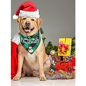 Gorvalin 3 Pack Green and Red Plaid Dog Bandana, Classic Square Plaid Holiday Dog Pet Bandanna Scarf Dog Bib Adjustable Reversible Kerchief Scarf for Small to Large Dogs Puppy Cats Pets