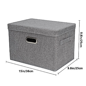 DAYARD Foldable Storage Boxes with Lids Linen Fabric Stackable Storage Bins Organizer Containers Baskets Cube with Cover for Closet Office Nursery, Grey (15 x 10 x 10)