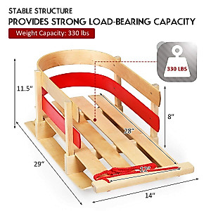 Goplus Wood Sled, Snow Wood Sled Pull Steering Slider Sleigh Toboggan with Solid Wood Seat Pulling Rope, for Kids Toddlers (29")