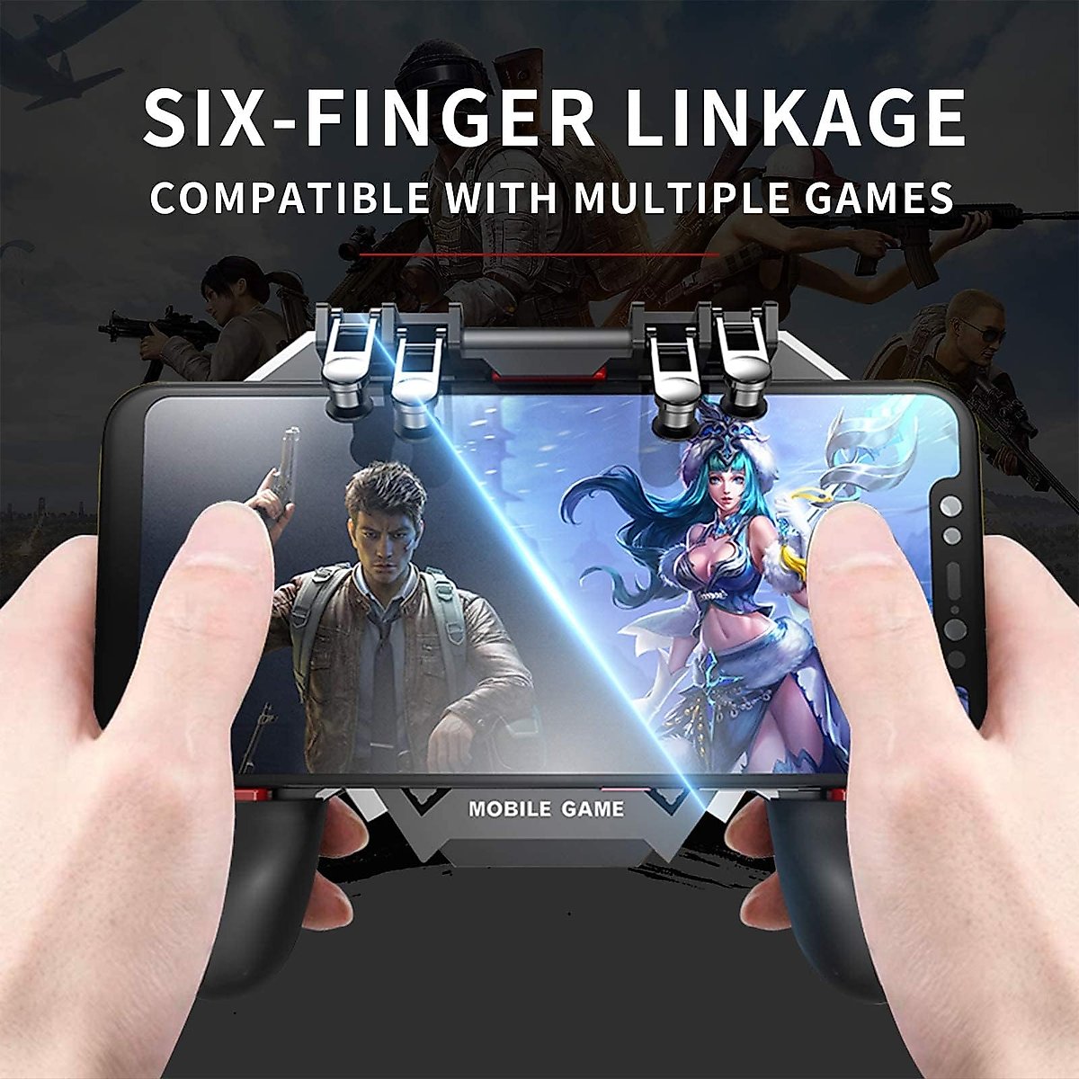 Newseego Mobile Game Controller, [Upgrade] Phone Controller Gamepad with L1R1 6 Fingers Trigger for Shooter Sensitive and Aim Trigger Controller for Android & iOS for Knives Out