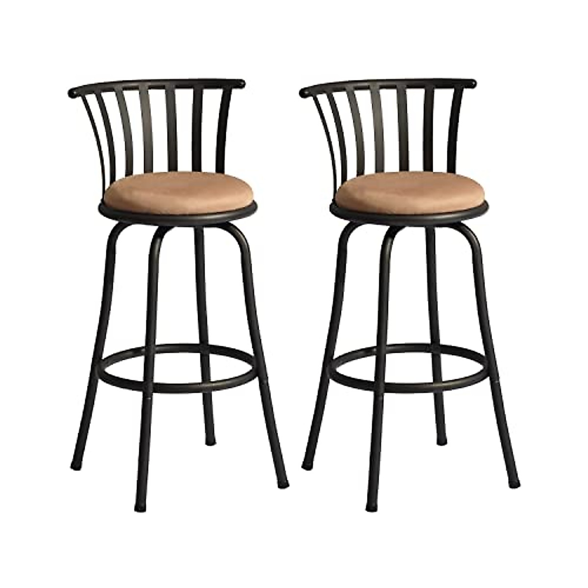 FurnitureR 29 INCH Country Style Industrial Counter Bar Stools Set of 2, Swivel Barstools with Metal Back, with Fabric Seat and Footrest for Indoor Bar Dining Kitchen