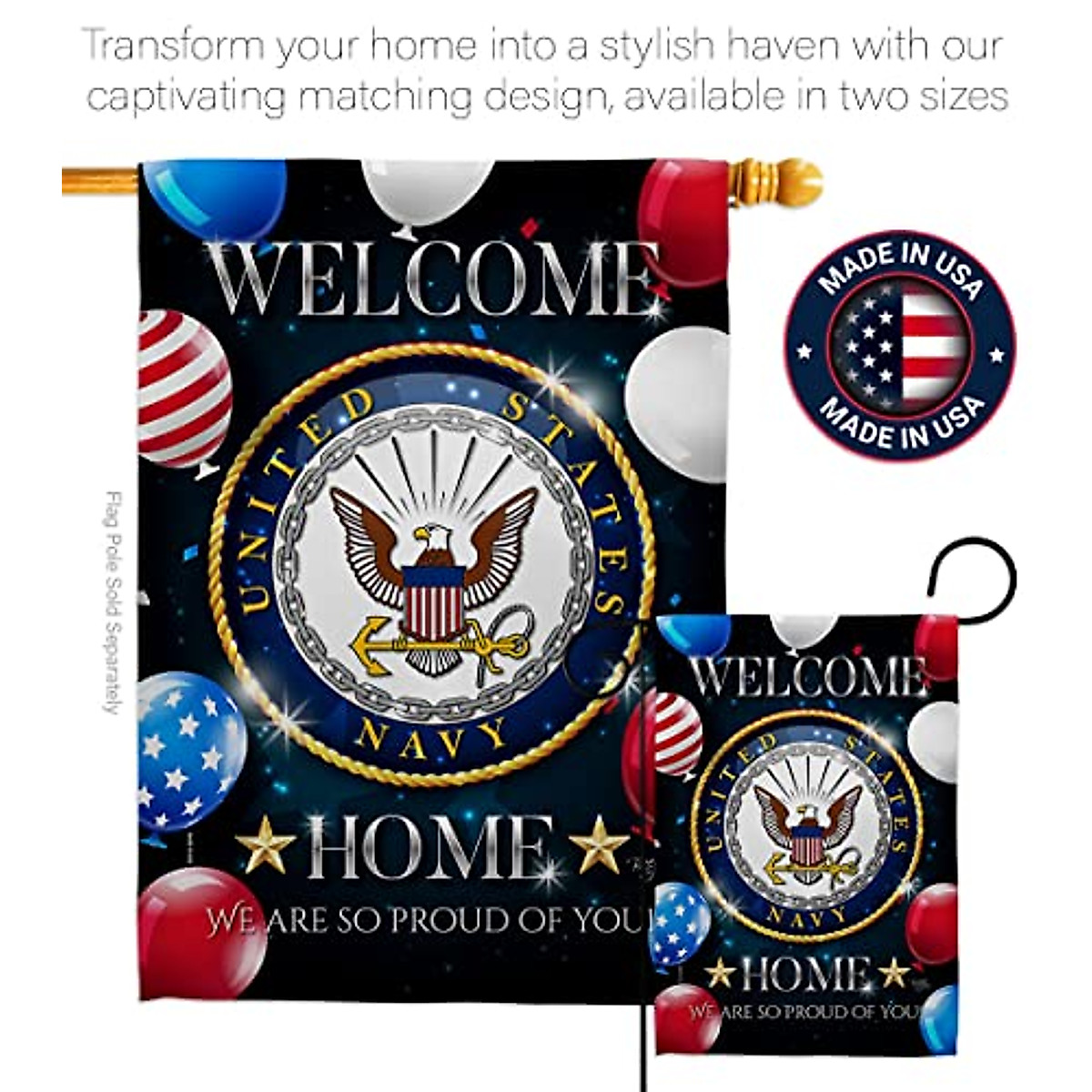Breeze Decor Welcome Home Navy House Flag Armed Forces USN Seabee United State American Military Veteran Retire Official Decoration Banner Small Garden Yard Gift Double-Sided, Made in USA