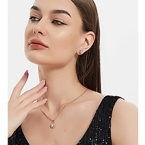 UDYLGOON Round Earrings Necklace Bracelet Jewelry Set for Women Bridal Bridesmaid Party Prom Daily Wedding (Rose Gold)