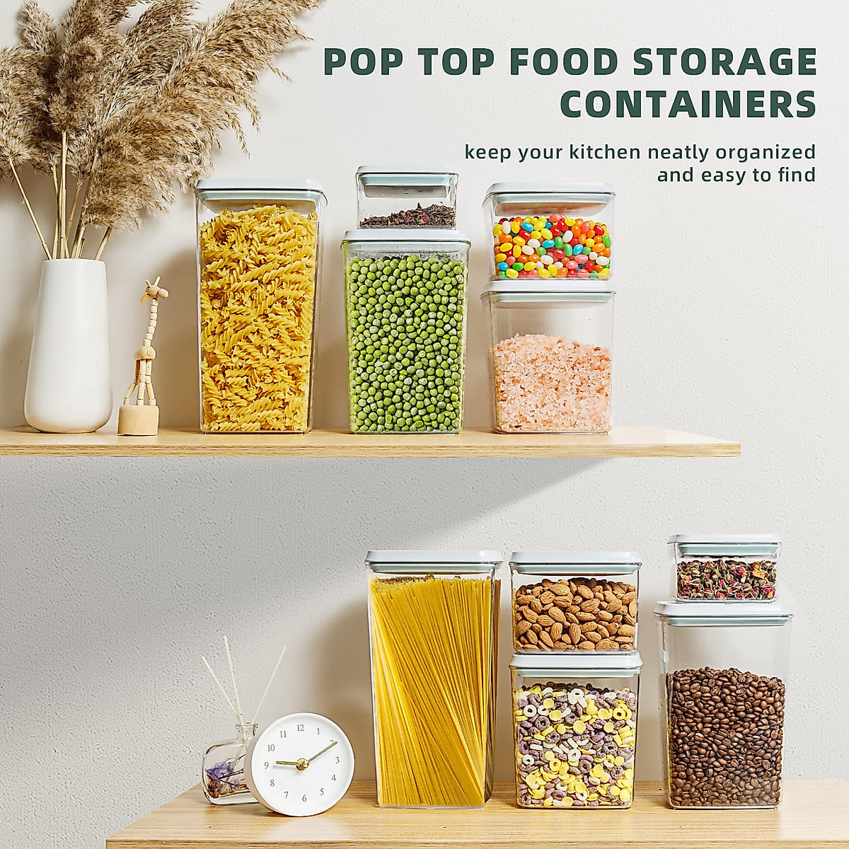 Tourdeus Pop Airtight Food Storage Containers for Pantry Organization, 10-Piece BPA Free Food Storage Containers Air Tight Storage Containers with Lids, 3.5Qt, 2.9Qt, 2.1Qt, 1.3Qt, 0.6Qt