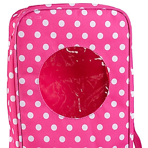 Doll Storage Carrying Case - (Pink Polka Dot) for Any 18" Doll - Organizer Storage Traveling Accessories Case w Clear Window, Zipper, and Carrying Strap, Great Birthday for Kids Girls