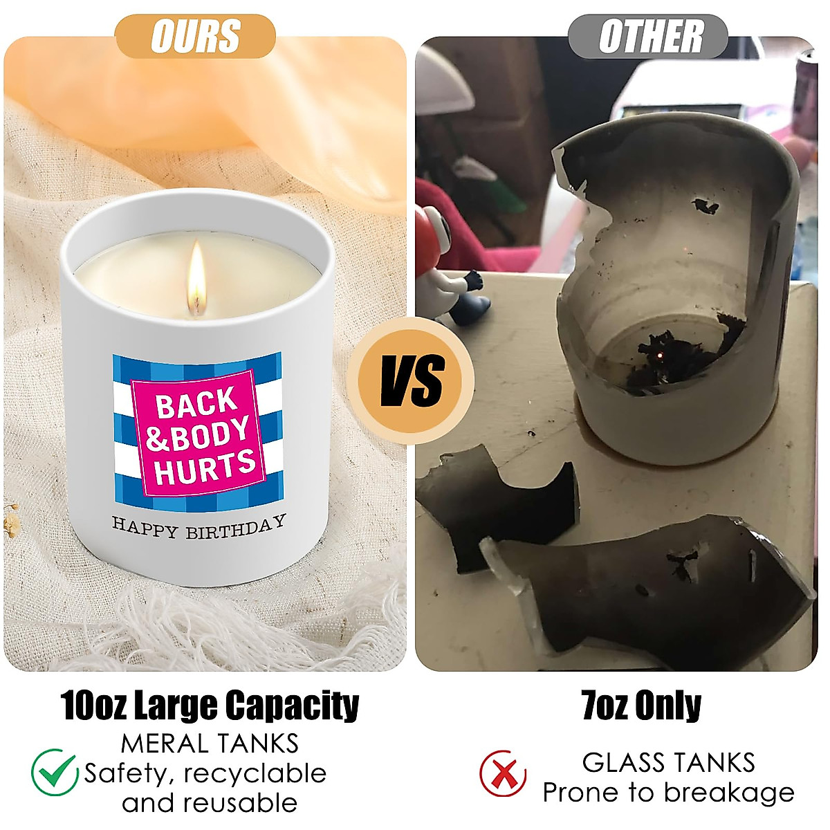 Birthday Candle Gifts, Funny Happy Birthday Candle Gifts, Unique Christmas Birthday Gifts Ideas for Mom, Dad, Sister, Coworker, Back and Body Hurts Scented Soy Candle, 10OZ