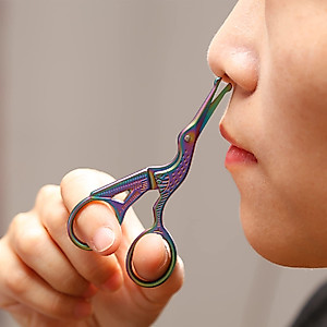 YJSStriving Nose Hair Scissors Rounded Tip Facial Hair Scissors Blunt Tip Scissors for Eyebrows Facial Hair, Nose Hair, Mustache, Eyelashes, Beard Trimming (Rainbow)