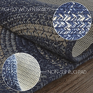 VHC Brands Great Falls Blue Rug with PVC Pad, Jute Blend, Half Circle, Blue White, 16.5x33 inches