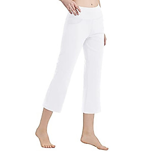 Zeronic Women's Yoga Capri Pants with Pockets Flare Workout Lounge Bootleg Leggings Bootcut Crop Exercise Pants(White,XX-Large)