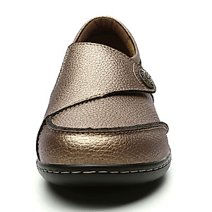 Geoeleph Women's Gold Loafers Casual Slip-Ons Comfort Walking Flats Leather Driving Moccasins 8 M US