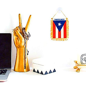 Anley 4 X 6 Inch Puerto Rico Fringy Window Hanging Flag - Mini Flag Banner & Car Rearview Mirror Décor - Fringed Puerto Rican Hanging Flag with Suction Cup
