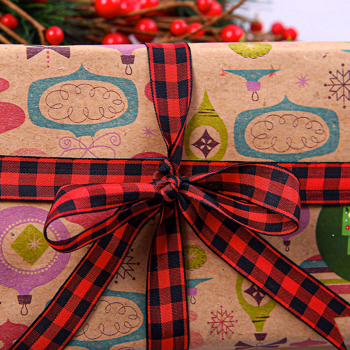 URATOT 50 Yards Red and Black Plaid Ribbon Christmas Wrapping Ribbon Gingham Plaid Ribbon for DIY Crafts Decoration, Floral Bows Craft