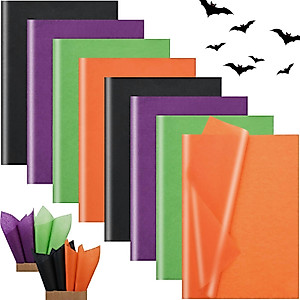 100 Sheets 20 * 14 Inches Halloween Tissue Paper for Gift Wrapping, Green Black Orange Purple Tissue Paper for Gift Bags for Birthday Fall Halloween Thanksgiving Day DIY Craft