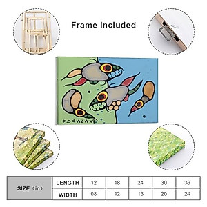 Little Loon Dances with Fish Spirit by Norval Morrisseau Prints Poster Art Poster Canvas Painting Decor Wall Print Photo Gifts Home Modern Decorative Posters Framed/Unframed 16x24inch(40x60cm)