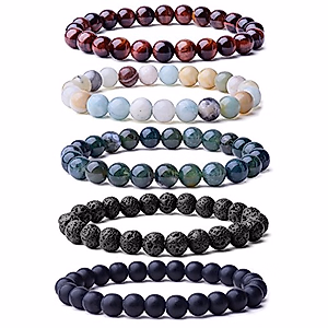 WRCXSTONE Natural 8mm Gorgeous Semi-Precious Gemstones Healing Crystal Stretch Beaded Bracelet Unisex