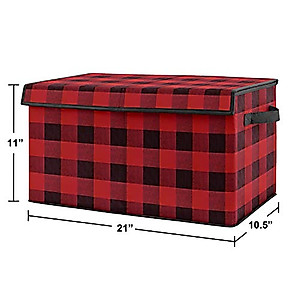Sweet Jojo Designs Red and Black Buffalo Plaid Check Boy Small Fabric Toy Bin Storage Box Chest For Baby Nursery or Kids Room - Woodland Rustic Country Farmhouse Lumberjack Check