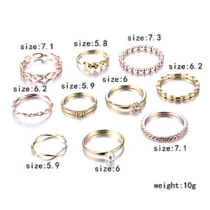 RINHOO FRIENDSHIP 10PCS Bohemian Retro Vintage Crystal Joint Knuckle Ring Sets Finger Rings (Gold)
