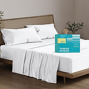 THREAD SPREAD 100% Egyptian Cotton Sheets King Size - 800 High Thread Count Sheets King, 4 PC White Luxury Hotel King Size Sheets Set, 16" Deep Pocket Sateen Weave Extra Soft Cooling Bed Sheet Sets