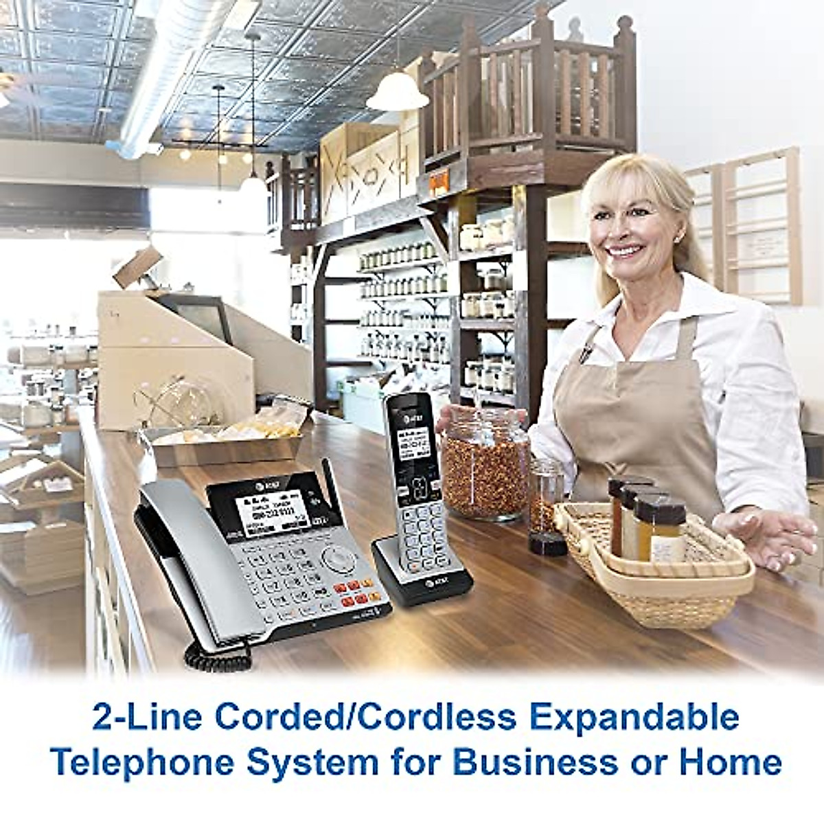 AT&T TL86103 2-Line Corded/Cordless for Small Business with Answering Machine, 2-Mailboxes, Connect-to-Cell, Caller ID Announcer, Intercom, Line-power, Long Range & Expandable to 12 Handsets