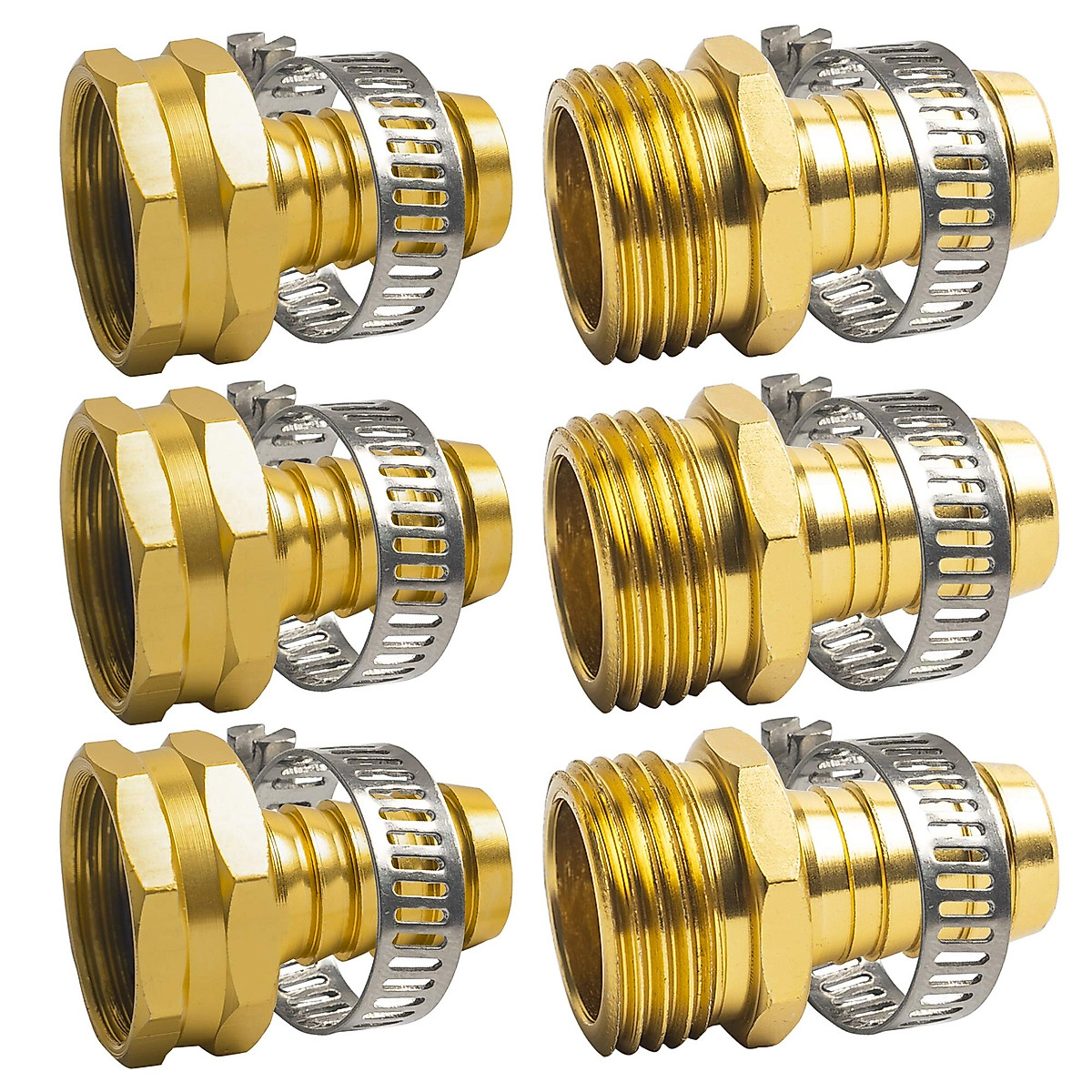 Xiny Tool Hose Repair Connectors with Claps, 5/8" Aluminum Garden Hose Repair Kit, Female and Male Hose Connectors & Fitting with Stainless Steel Clamp, 3 pack