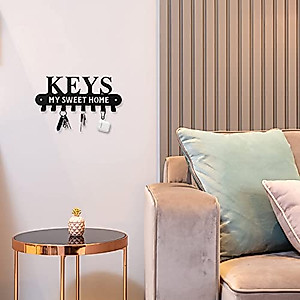 Smile Buzz Wall Mounted Black Metal Key Holder with Sweet Home Decor - 8 Hooks for Key Racks, Screws and Plugs to Hang Key.