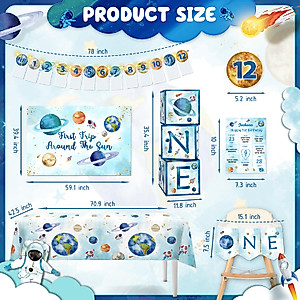 cocomigo 190pcs First Trip Around The Sun Decorations Set, Include Balloon Arch Kit, Backdrop, Plates, Tablecloth, Ballon Box, Etc, for 1st Trip Around The Sun Birthday Decorations Baby Shower