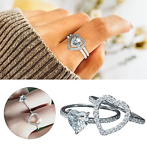 ZXASD 2PC Rings for Women Rhinestones Love Rings Fashion Jewelry Gifts for Women Bling Shiny Rings