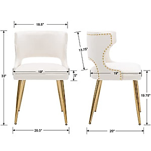 EALSON Velvet Dining Chairs Set of 2 Comfy Upholstered Dining Room Chairs with Gold Metal Legs Modern Accent Kitchen Chairs Armless Side Chairs for Living Room/Dining Room, Beige