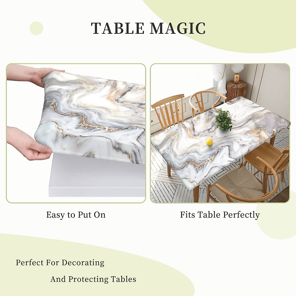 Marble Grey Tablecloth Elastic Fitted Edge Table Cloth Rectangle Table Cover Washable Reusable for Kitchen Dining Picnic Party 50 X 20