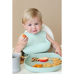 otterlove Silicone Baby Plate with Suction Base - 100% Platinum Pure LFGB Silicone with NO Fillers - BPA Free - Fits Most Highchair Trays (Undivided Sage Plate + Cover)