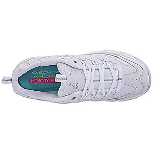 Skechers Women's D'Lites Memory Foam Lace-up Sneaker,White Silver,7 M US