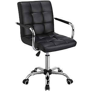 Topeakmart Home Office Chair Height Adjustable Desk Chair Mid Back PU Leather with 360° Swivel Large Seat with Wheels Black