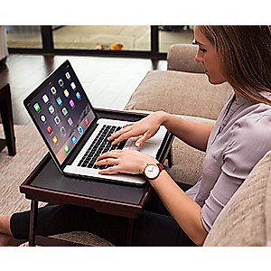 BIRDROCK HOME Bamboo Lap Tray with Black Top - Work from Home - Foldable Breakfast Serving Bed Tray - Lap Desk with Wide Tilting Top - Laptop Computer Stand for Couch Bed Chair - TV Tray