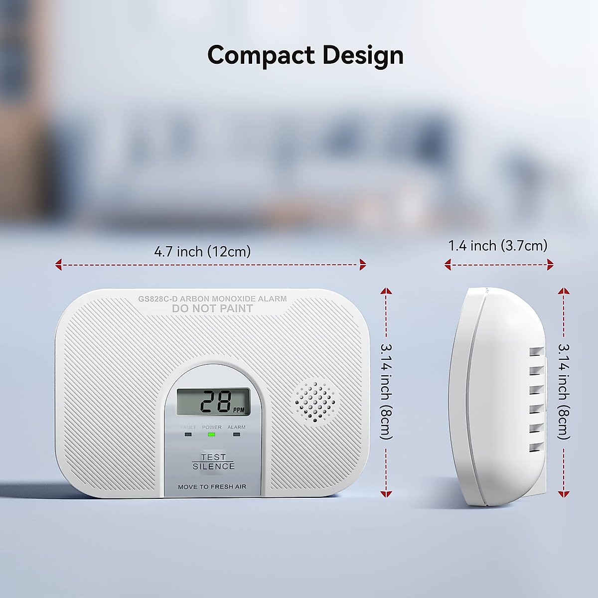 Siterlink Carbon Monoxide Detector, 10-Year Life Carbon Monoxide Alarm, Replaceable Battery CO Detector with LCD Digital Display and Test Button, 3 LED Lights CO Alarm for Home, GS828C-D, 1 Pack